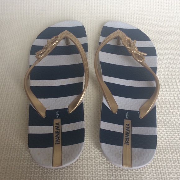 Ipanema | Shoes | Ipanema Flip Flops 8 Blue White Golden Straps | Poshmark